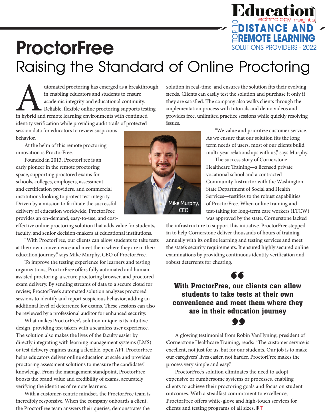 ProctorFree Named a Top-10 Distance and Remote Learning Solutions Company